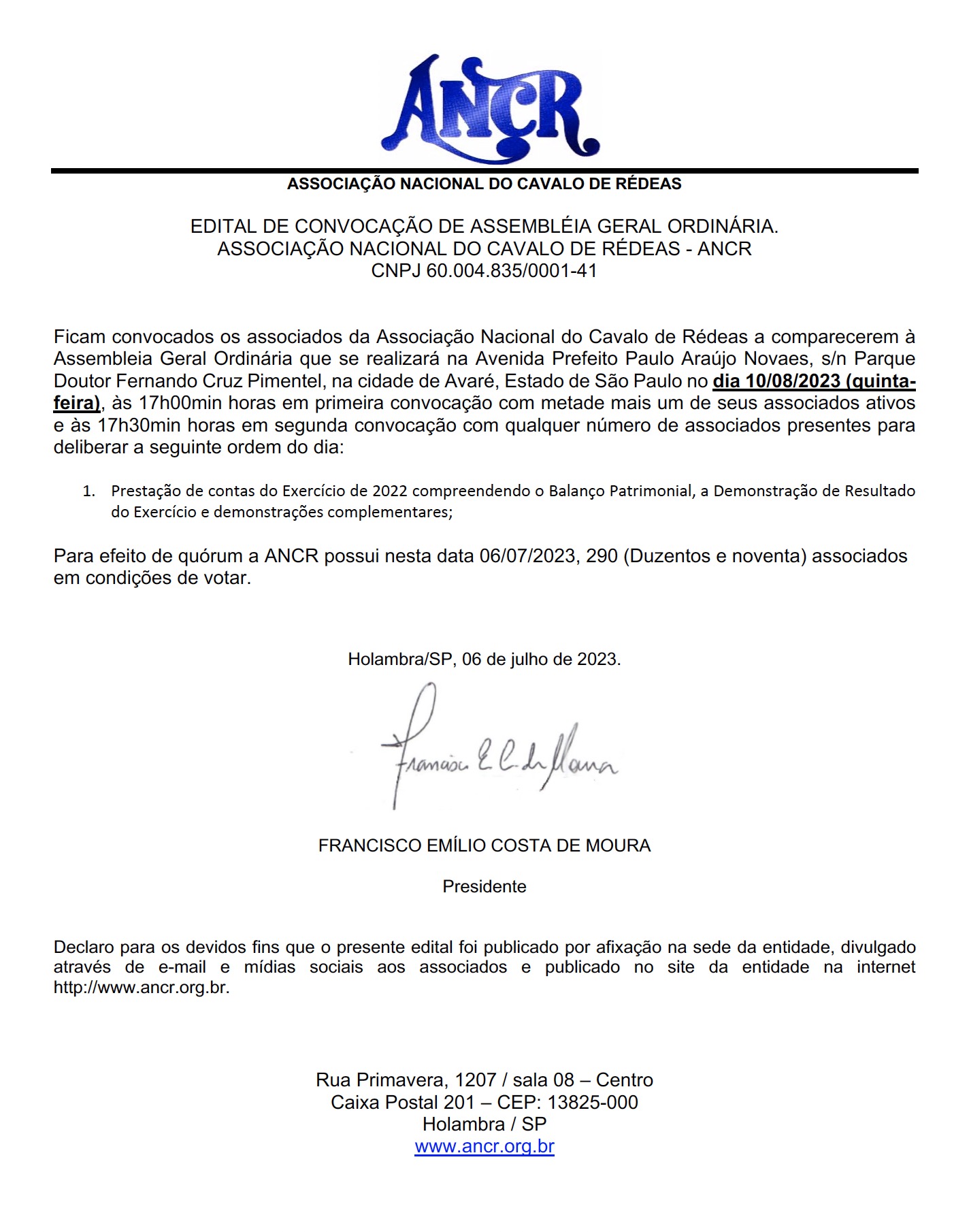 Convocação de Assembleia Geral Ordinária 2023
